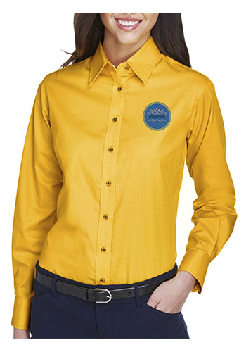Embroidered Harriton Ladies' Stain-Release Long-Sleeve Shirts | M500W ...