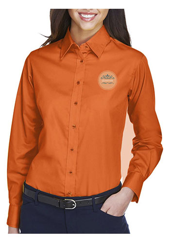 Embroidered Harriton Ladies' Stain-Release Long-Sleeve Shirts | M500W ...
