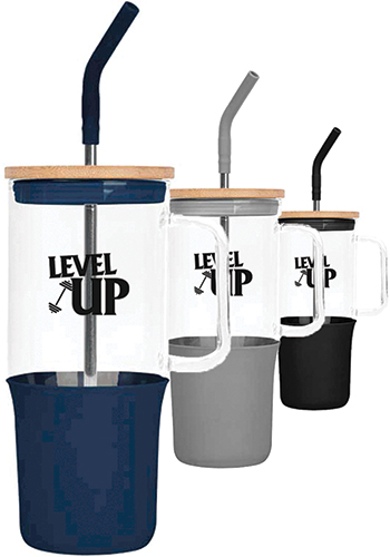 Wholesale 32 oz Glass Tumbler with Handle and Straw |HCS918 - DiscountMugs