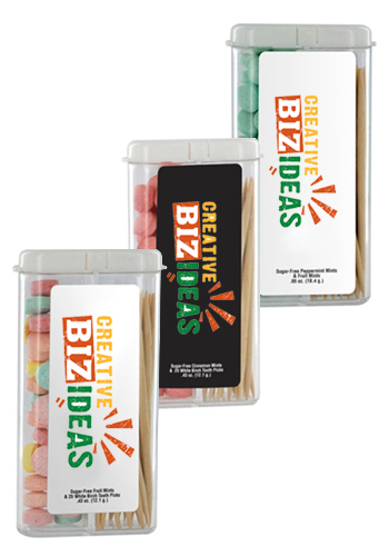 Custom Mints and Tooth Picks Combo in Rectangular Flip-Top | SUSMNDPPTPICK - DiscountMugs