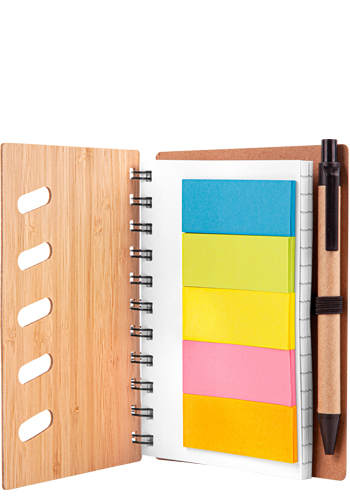 Bamboo Spiral Notebook with Sticky Note & Pen – Eco-Friendly Office ...